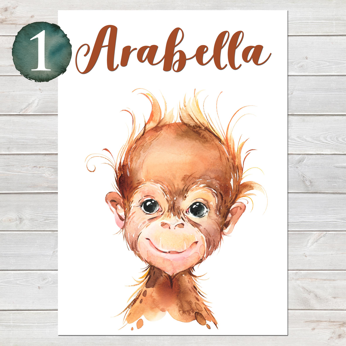 Baby Monkey Print, Cute Personalised Animal Print for Kids – The Little ...